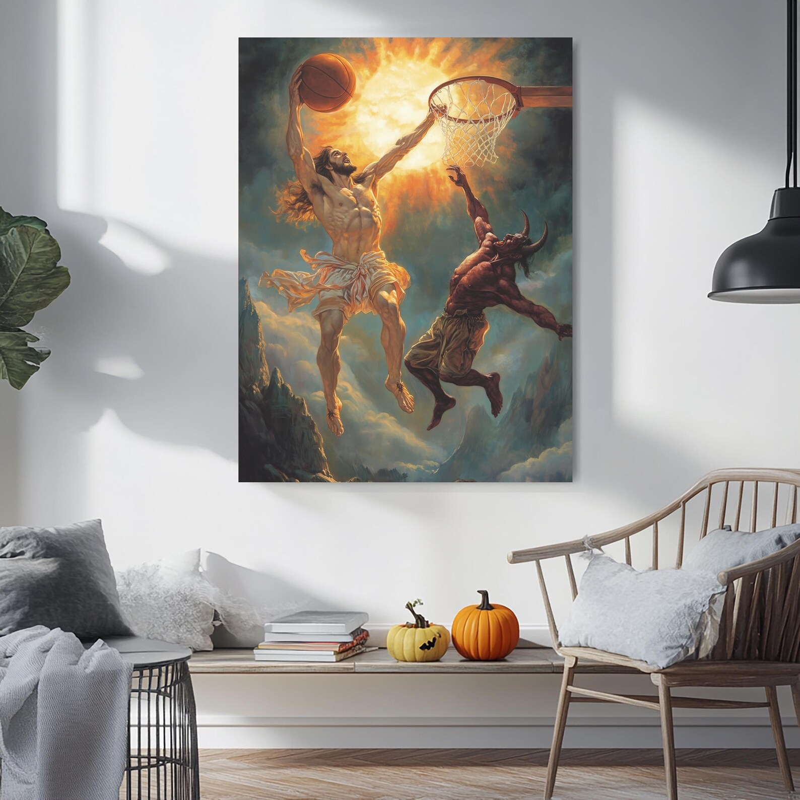 Jesus Vs Devil Basketball Canvas Print: Inspirational Wall Art - Etsy
