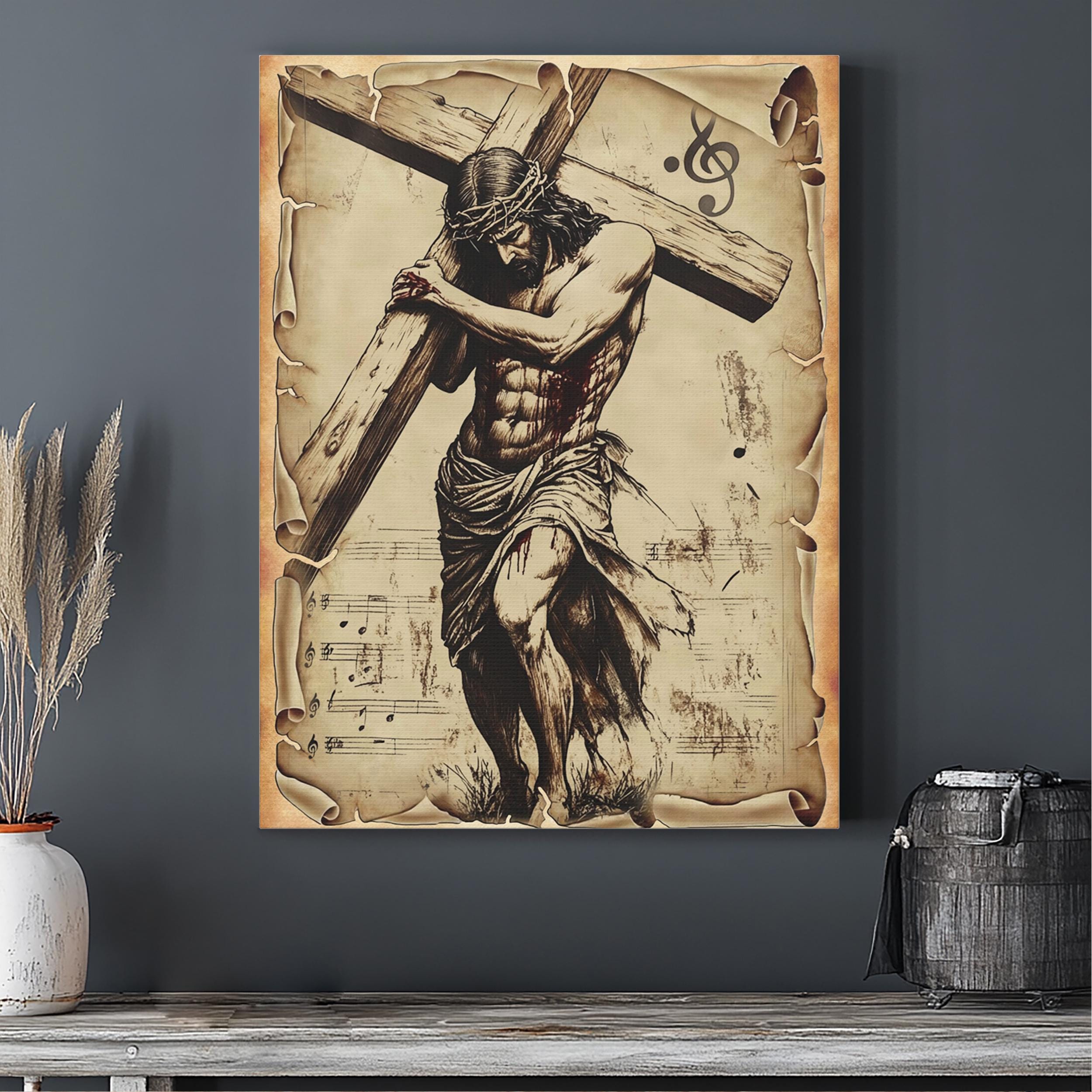 Hand-drawn Jesus Christ Carrying the Cross Vintage Parchment Art Print ...