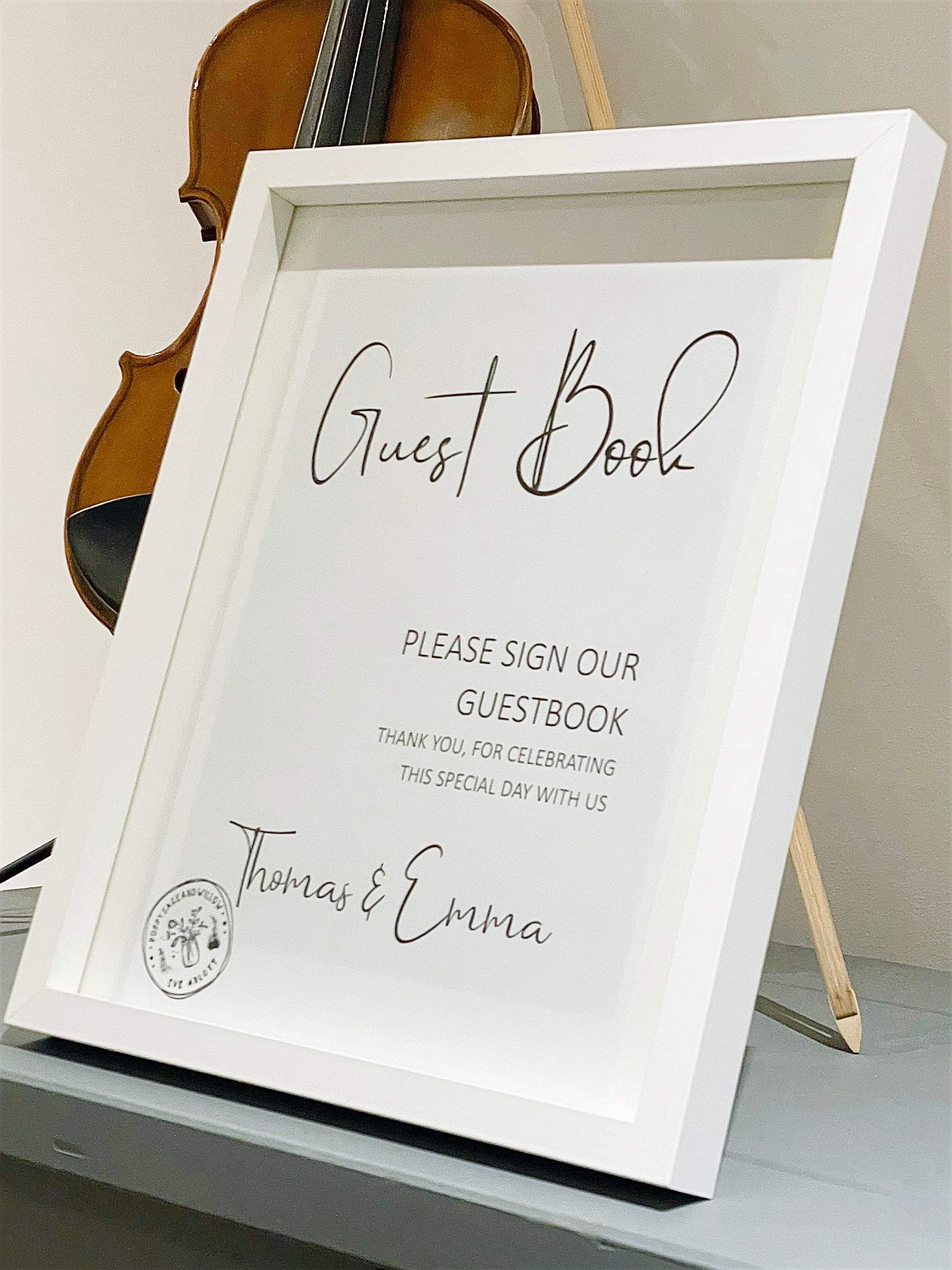 Guest Book Sign With Glass Front and Wooden Frame Guest Book Signage ...