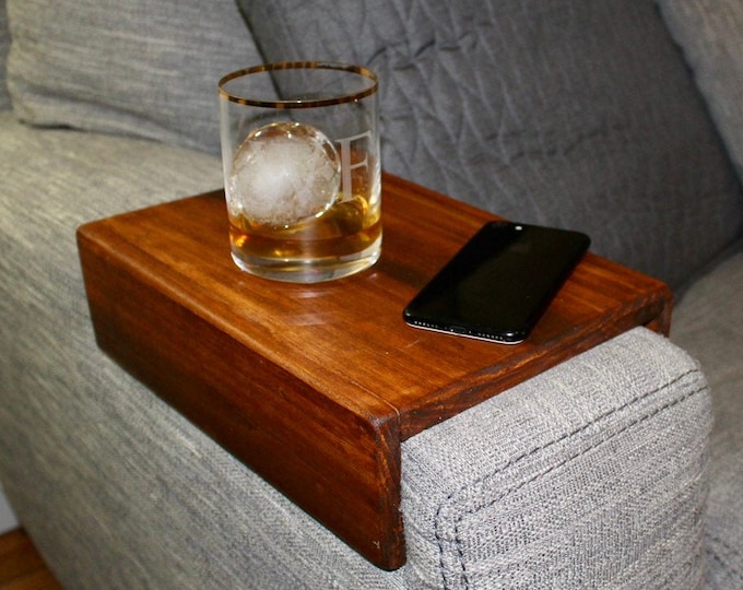 Custom Rustic Wood Couch Table, Sofa Arm Rest Table Wrap, Arm Rest ...