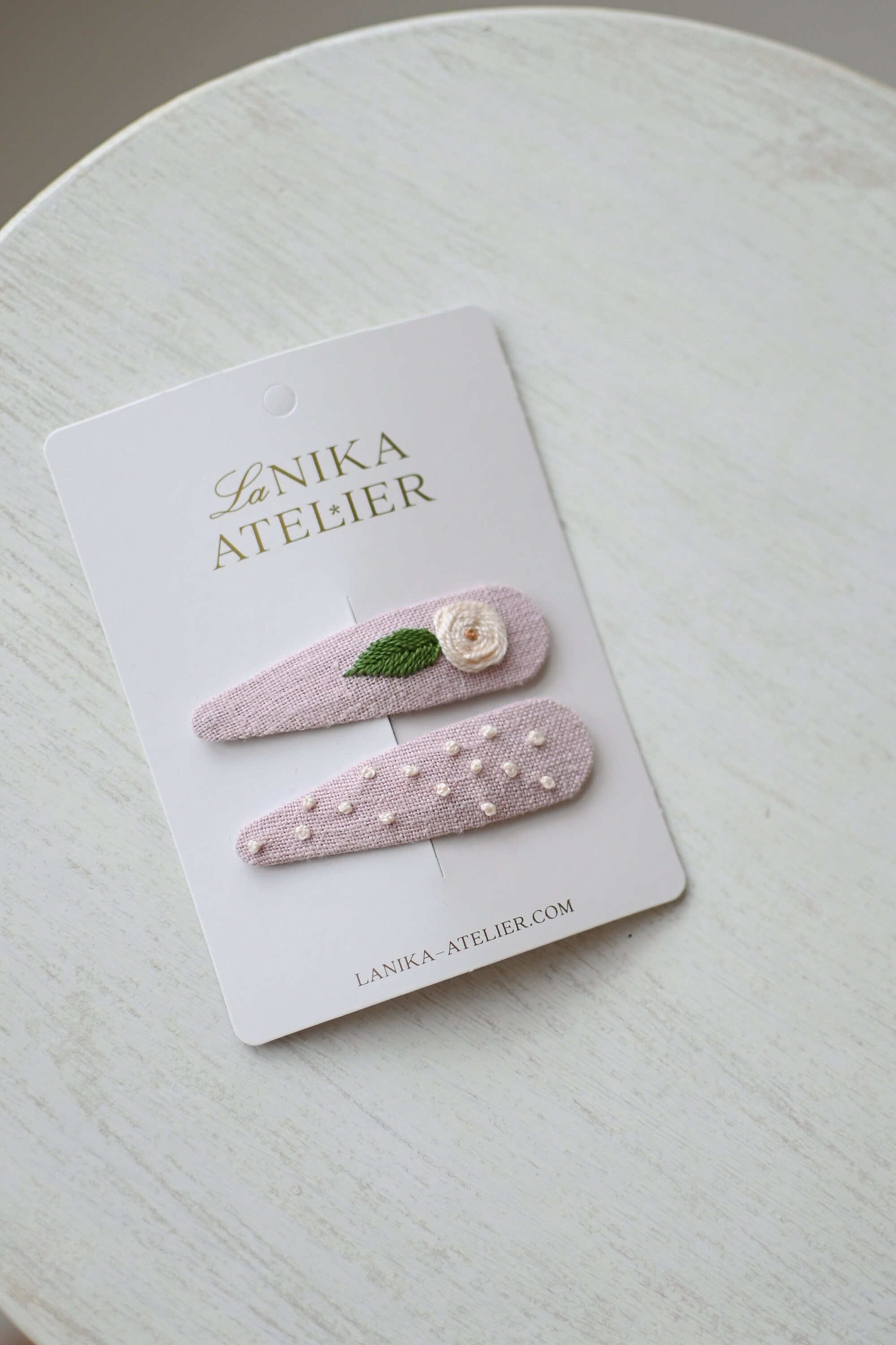 Set of 2 Pink Hair Clips, Pink Rose Flower and Green Leaf Hand ...