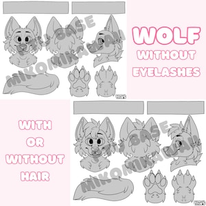 Fursuit Partial Ref Sheet Lineart , PTU Furry Art Base, Cat, Dog, Wolf ...