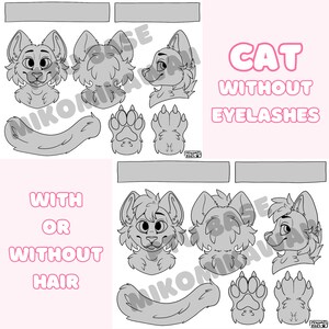Fursuit Partial Ref Sheet Lineart , PTU Furry Art Base, Cat, Dog, Wolf ...