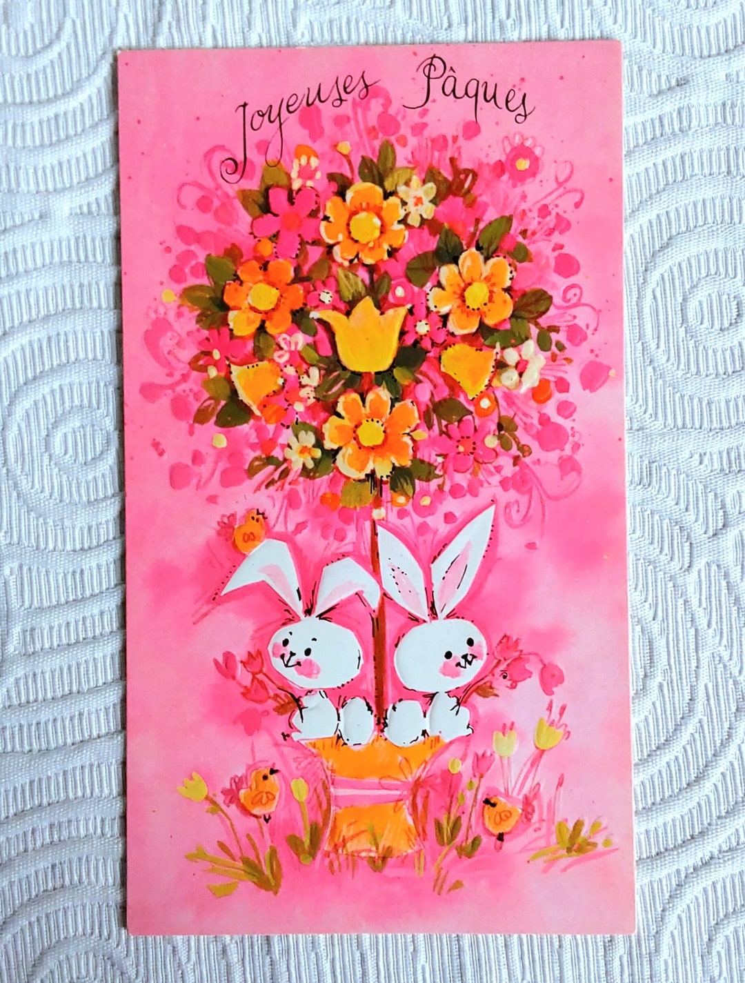Easter Card. Happy Easter Card.vintage Easter Card.pink White Rabbits ...