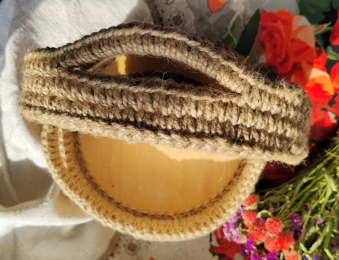 Round Crochet Decorative Tray With Handles Small Jute Basket - Etsy