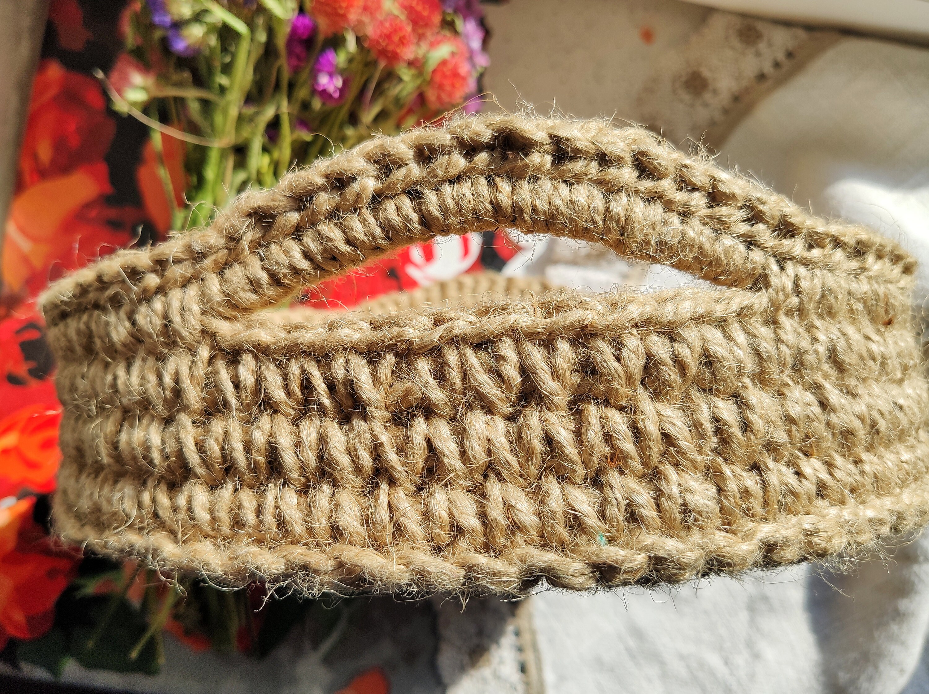 Round Crochet Decorative Tray With Handles Small Jute Basket - Etsy