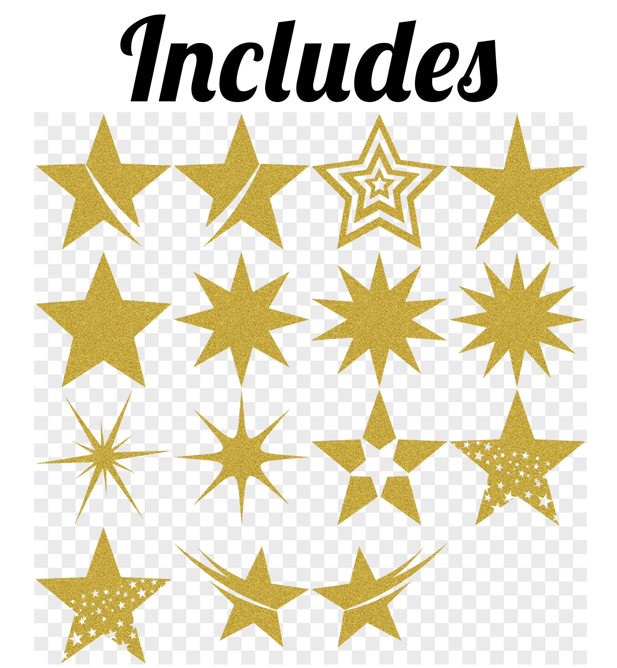 Gold Glitter Stars PNG Bundle, 15 Star Images, Printable Stars Clipart ...