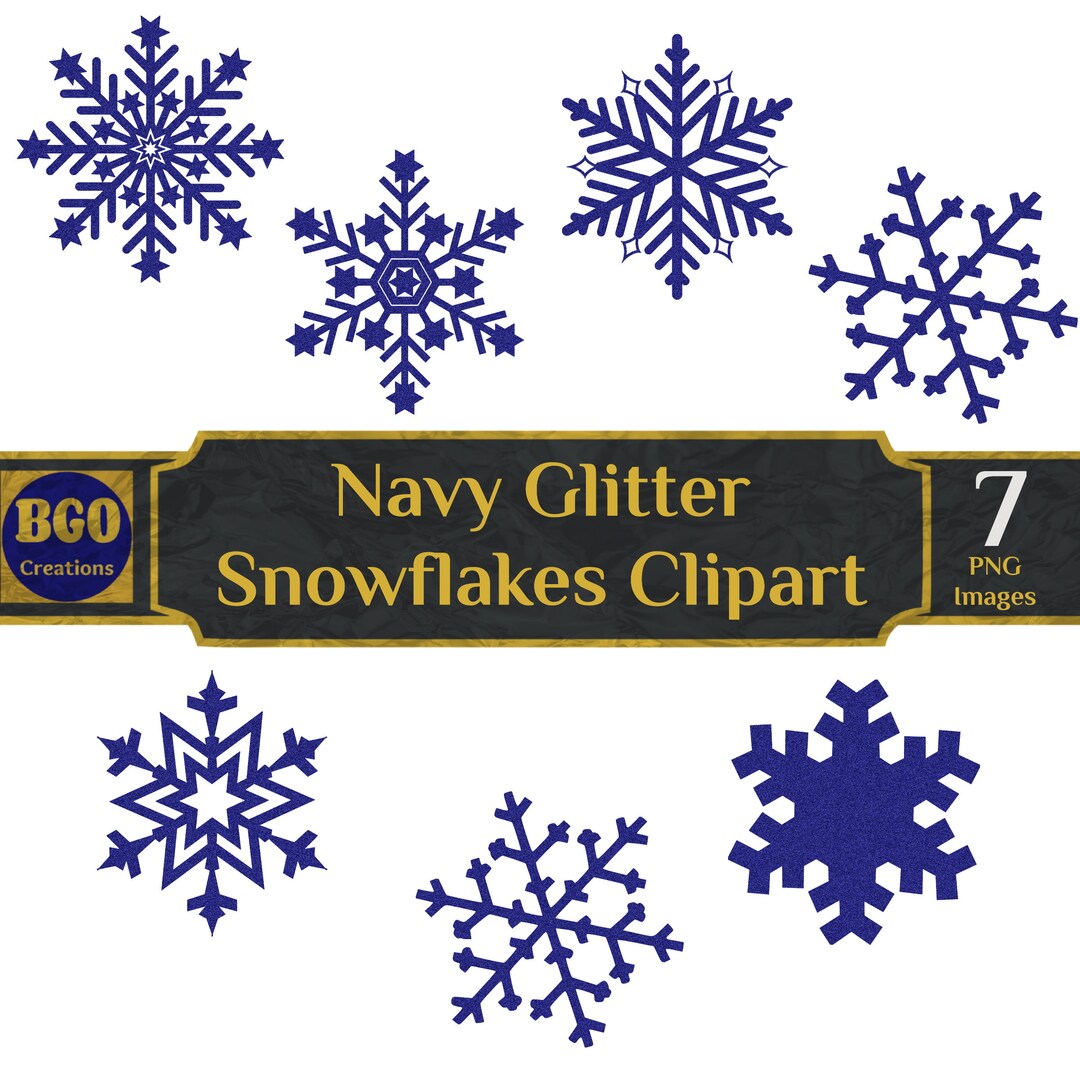 Navy Glitter Snowflake PNG Bundle, 7 Snowflake Images, Printable ...
