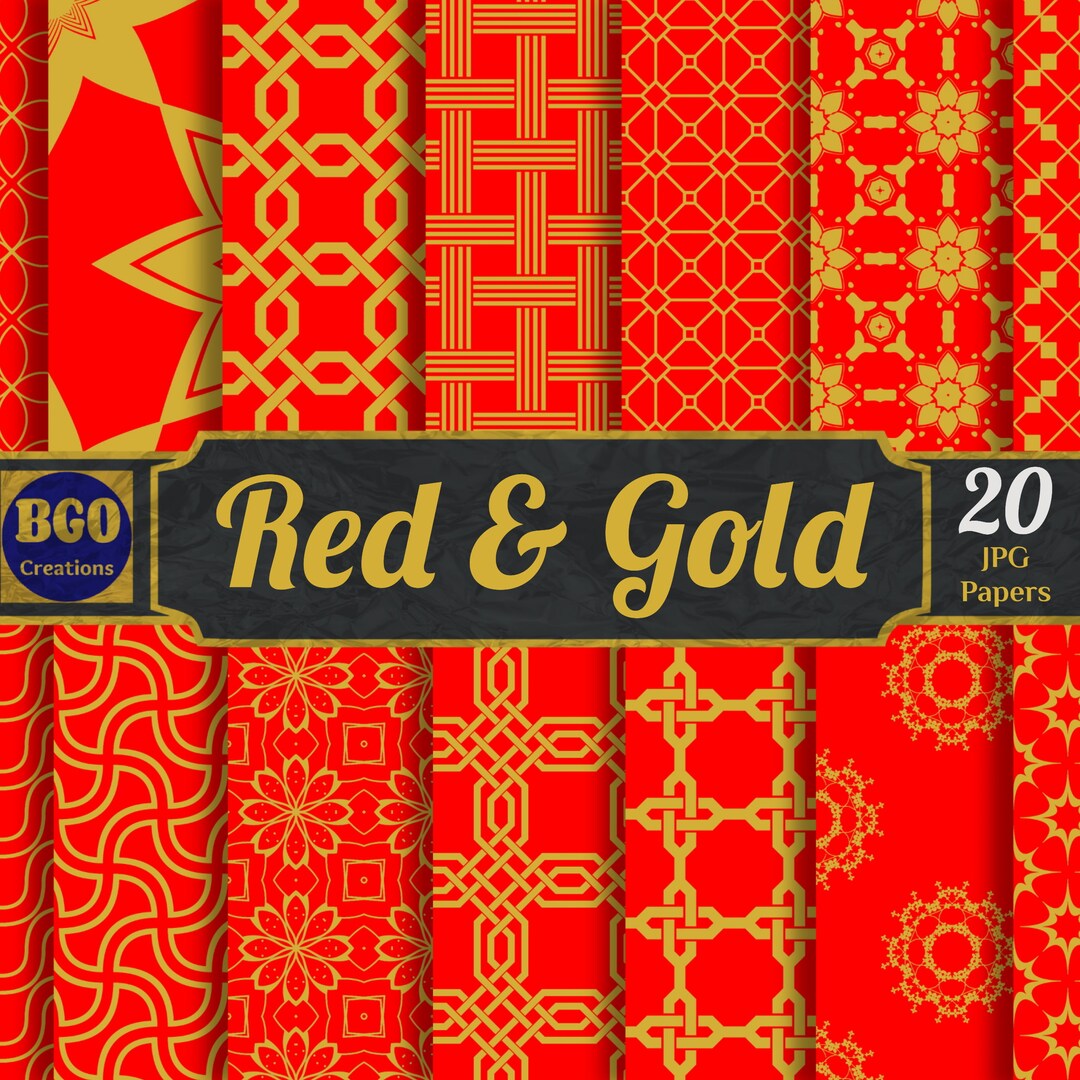 Red and Gold Patterns, 20 Seamless Printable Scrapbooking Pattern ...