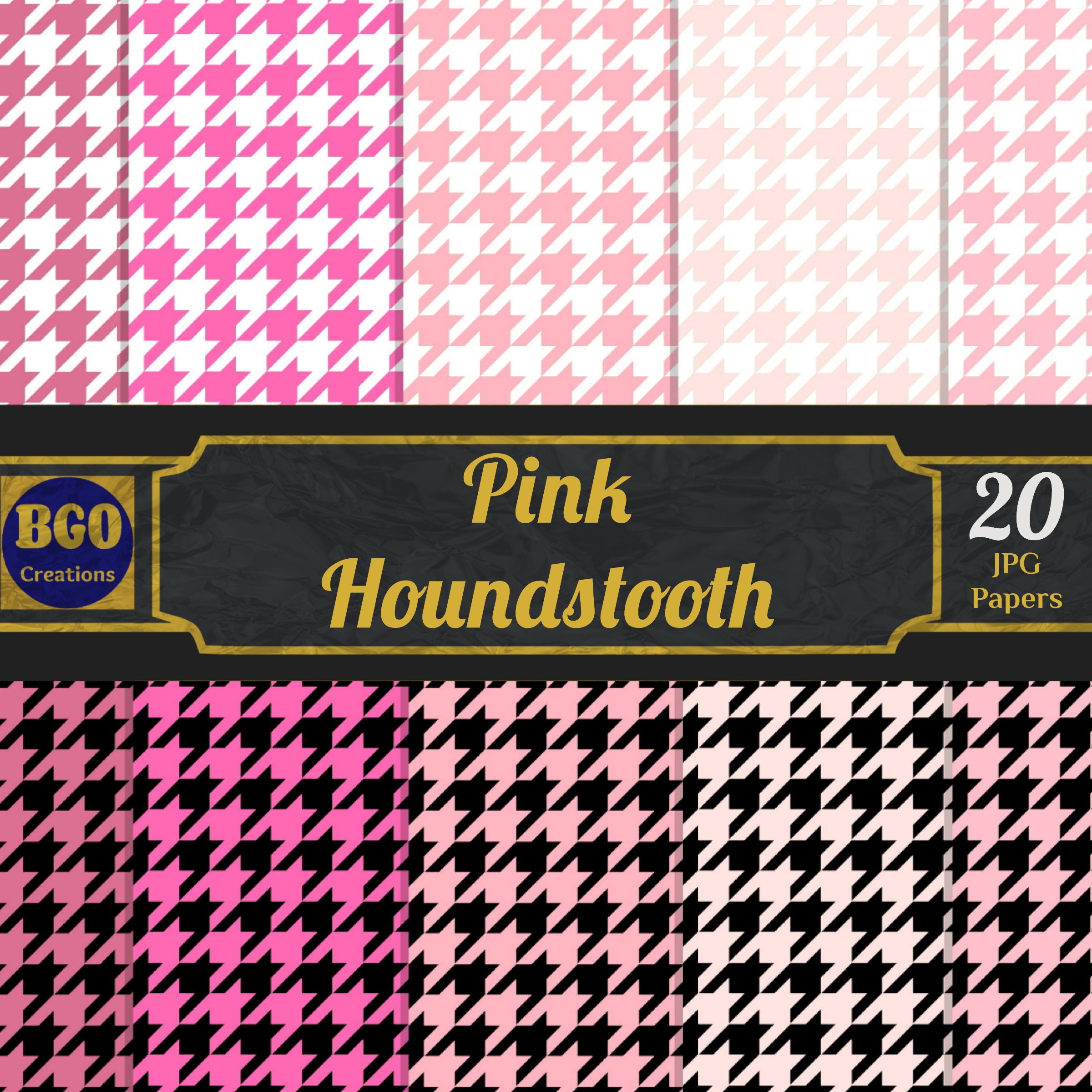Pink Houndstooth Digital Paper Pack, 20 Seamless Printable Pink Houndstooth Digital Paper Pack, 20 Seamless Printable