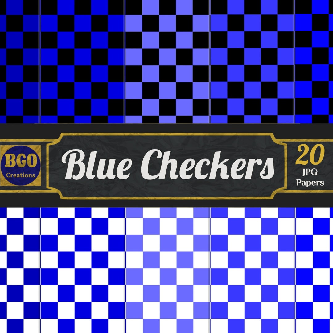 Blue Checkers Digital Paper Pack, 20 Seamless Checkerboard Printable ...