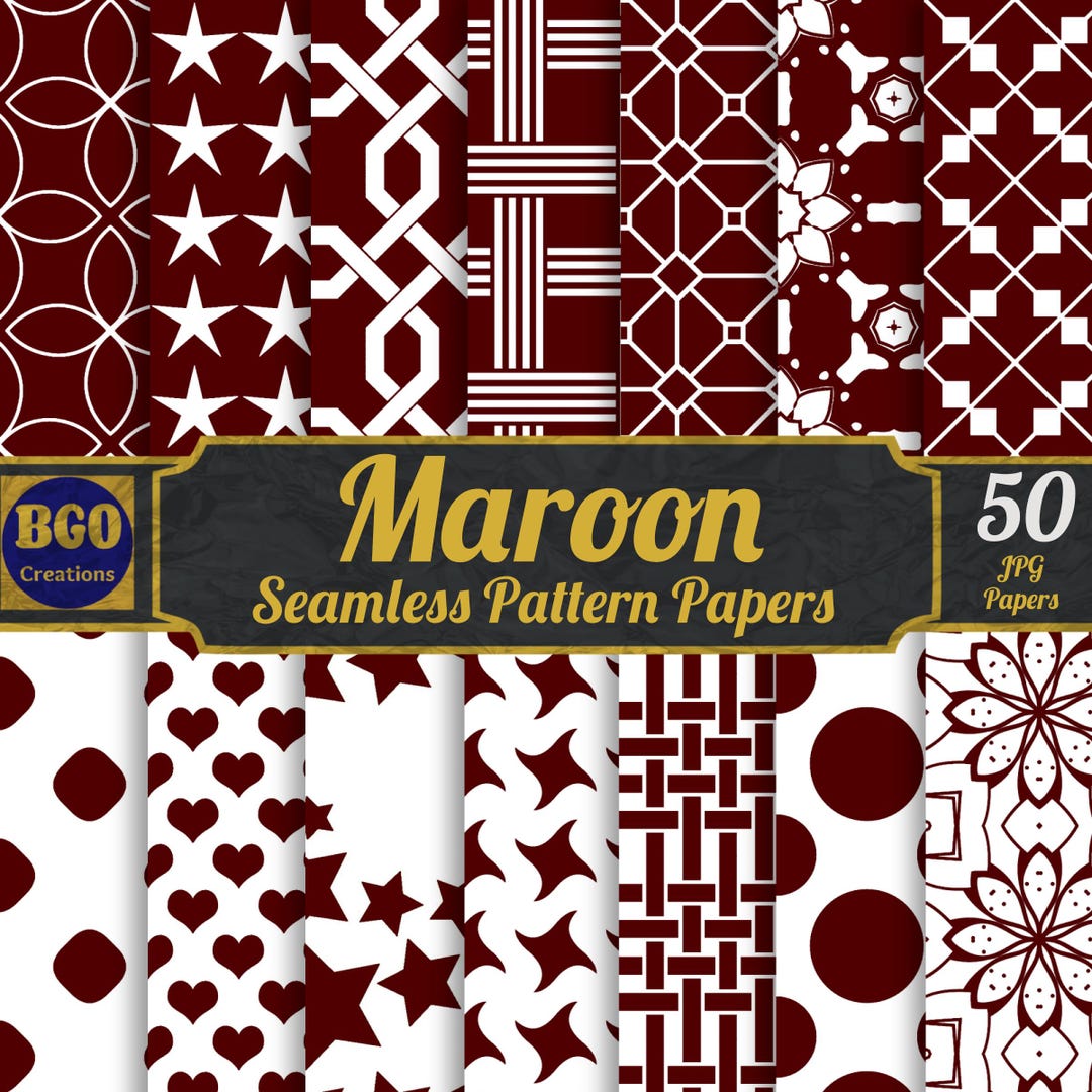 Maroon and White Patterns, 50 Seamless Digital Pattern Papers ...