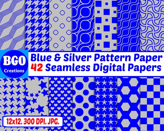 Blue and Silver Digital Paper Pack 42 Printable Seamless - Etsy