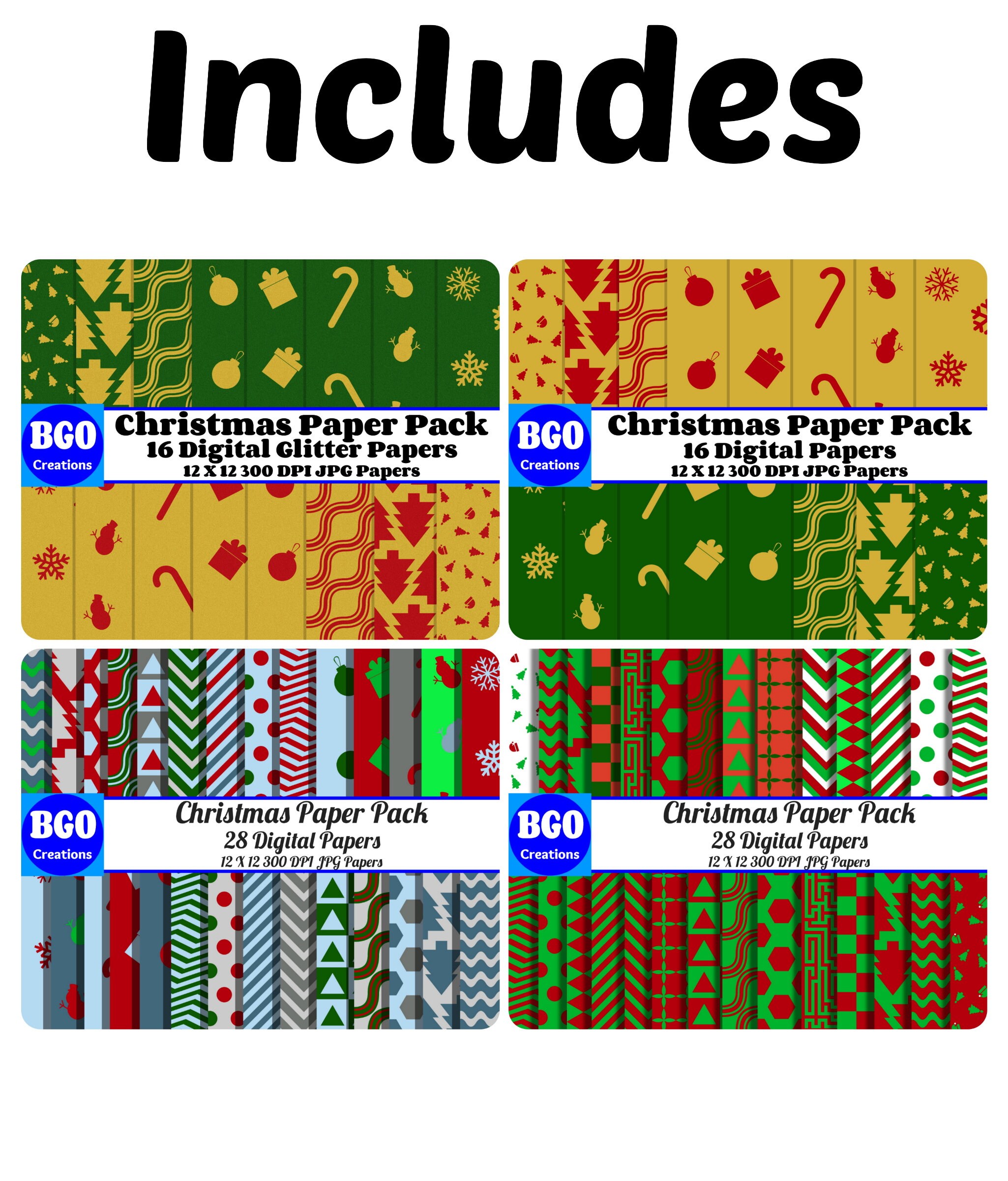 Giant Christmas Digital Paper Bundle, 296 Printable Digital Christmas ...