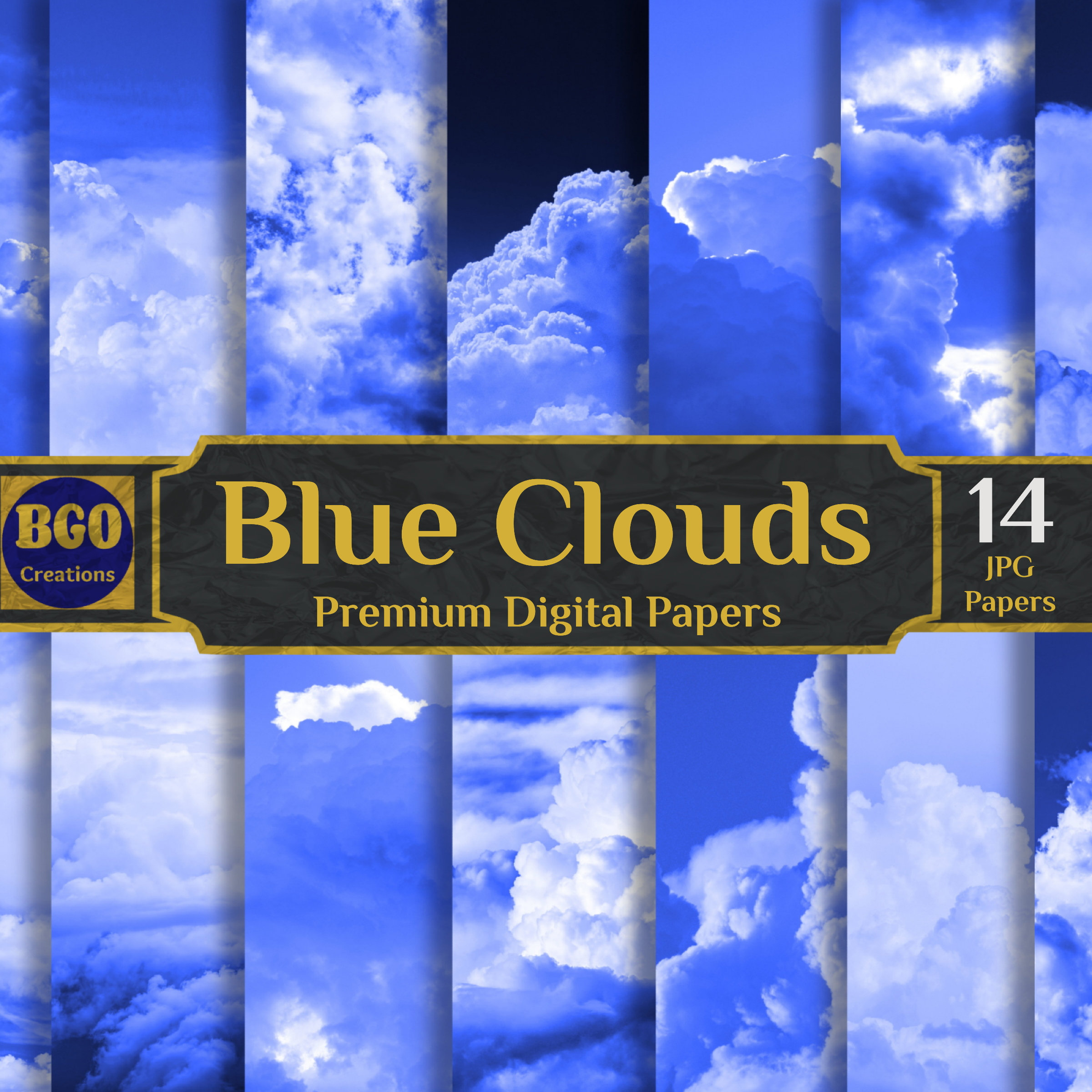 Blue Clouds Digital Paper Pack, 14 Scrapbooking Papers, Cloud Texture ...