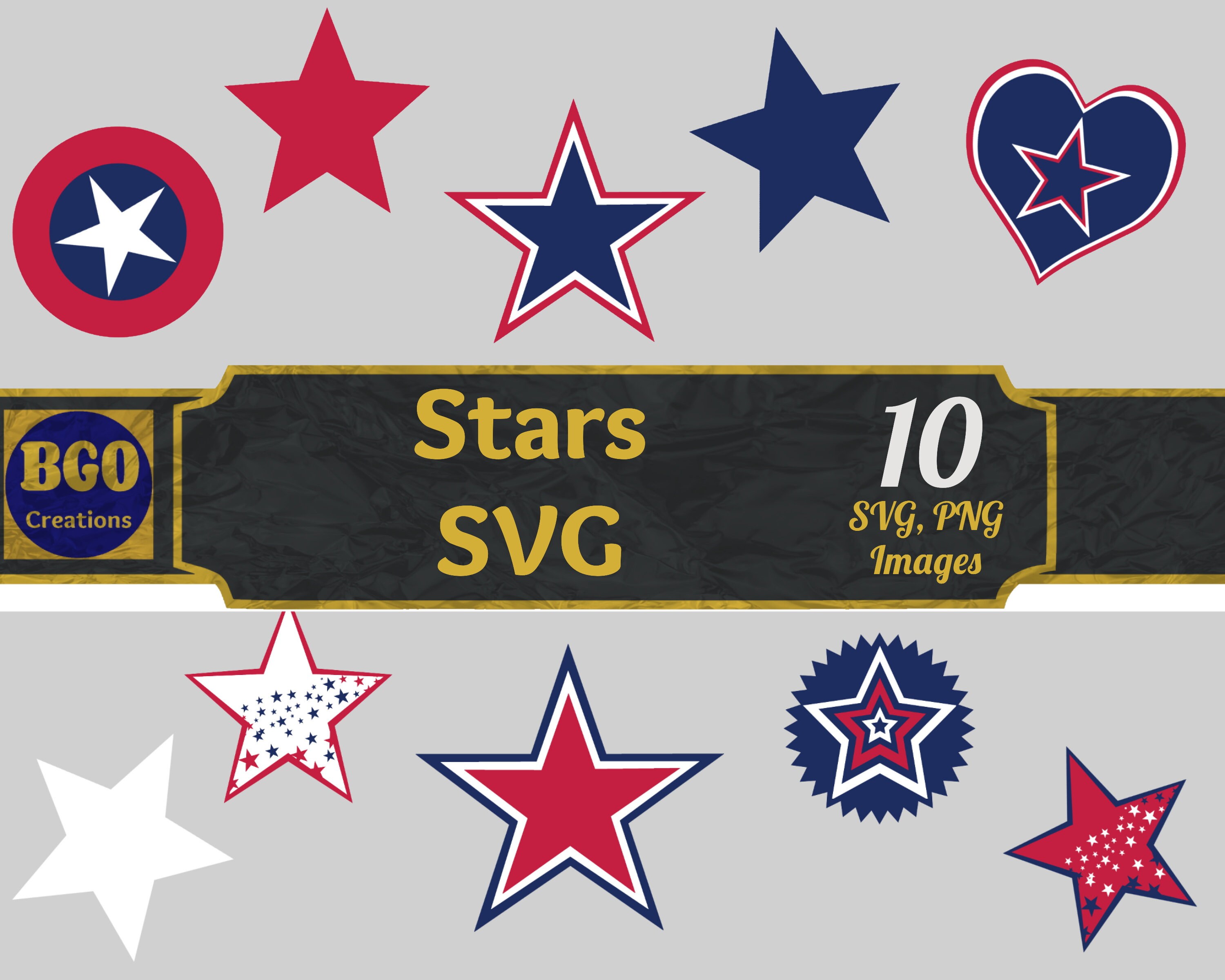 Stars SVG Bundle 10 Star SVG PNG Clipart Images Red White - Etsy