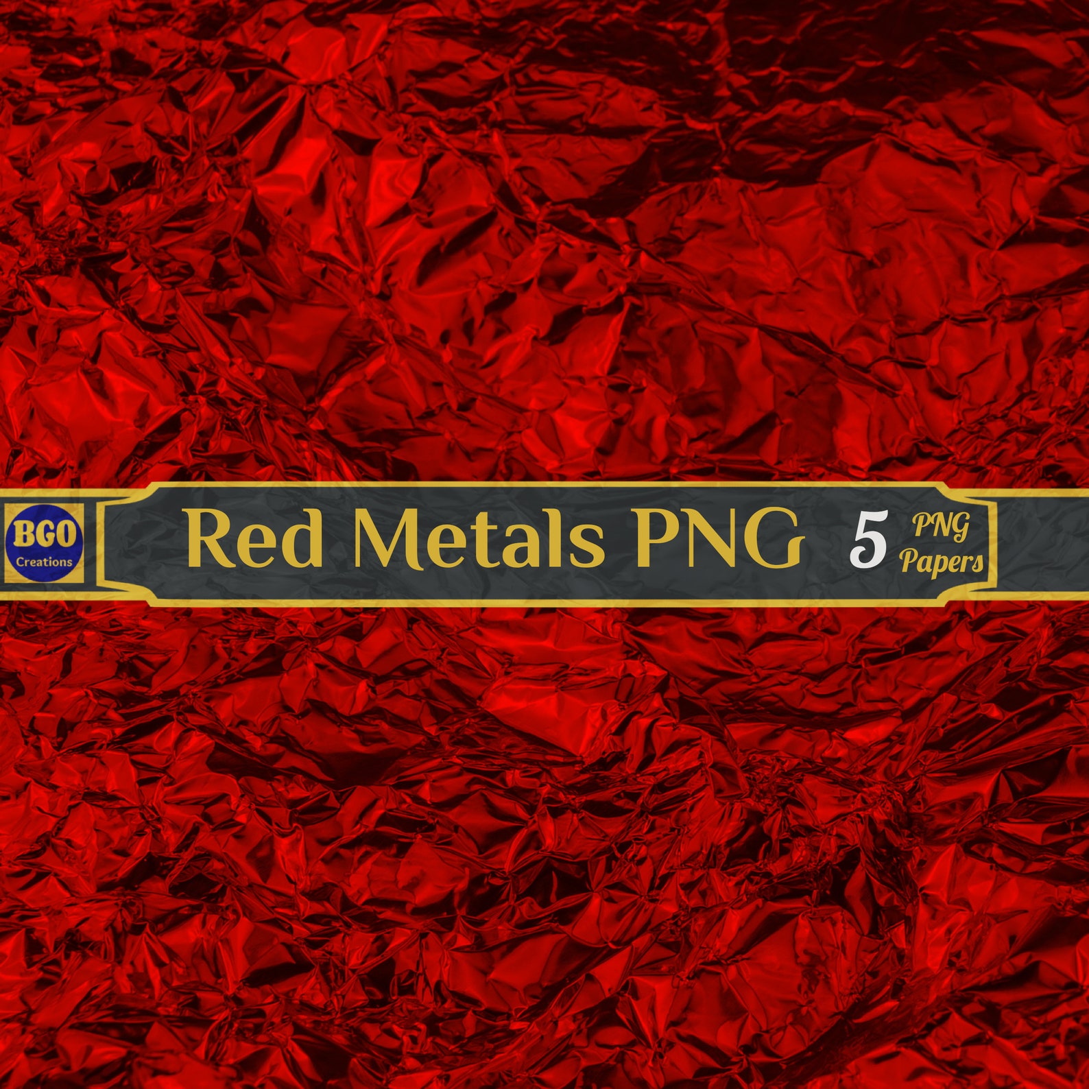 Red Metals PNG Digital Paper Pack, 5 Metallic Texture PNG Papers, Red ...