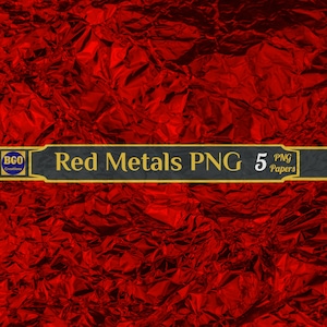 Red Metals PNG Digital Paper Pack, 5 Metallic Texture PNG Papers, Red ...