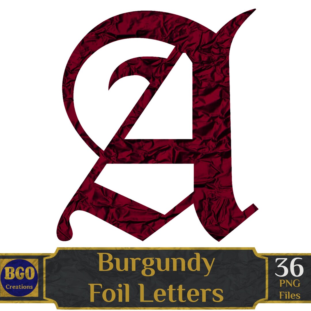 Burgundy Foil Letters, 26 PNG Letters & 10 Numbers, Maroon Monograms ...