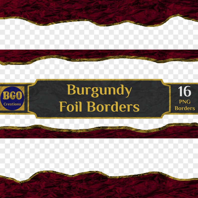 Burgundy Foil Borders, 16 Maroon & Gold Foil Borders, PNG Wave Borders ...
