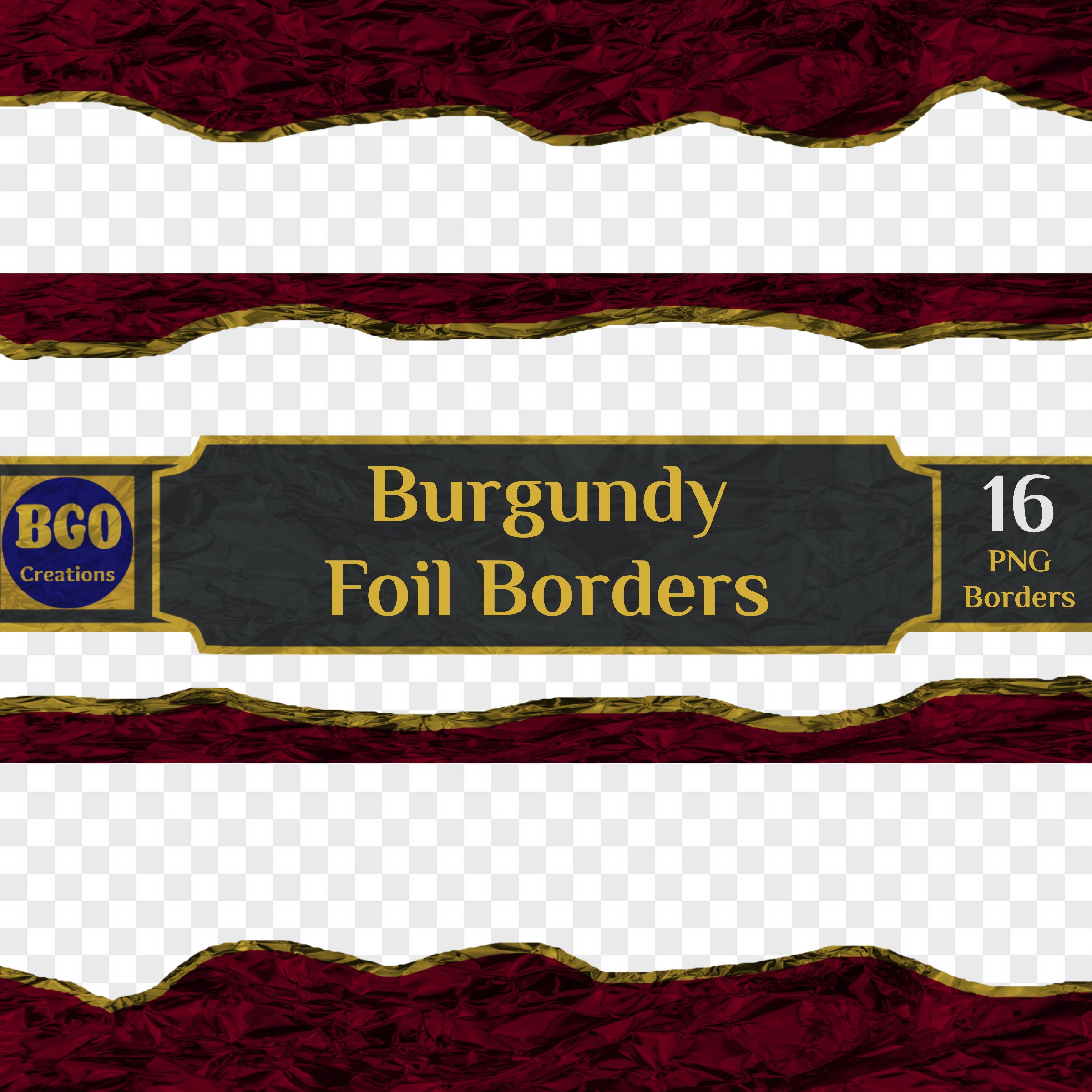 Burgundy Foil Borders, 16 Maroon & Gold Foil Borders, PNG Wave Borders ...