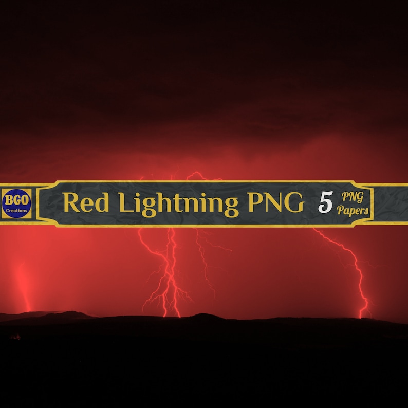 Red Lightning PNG Digital Paper Pack, 5 Photography Background Texture ...