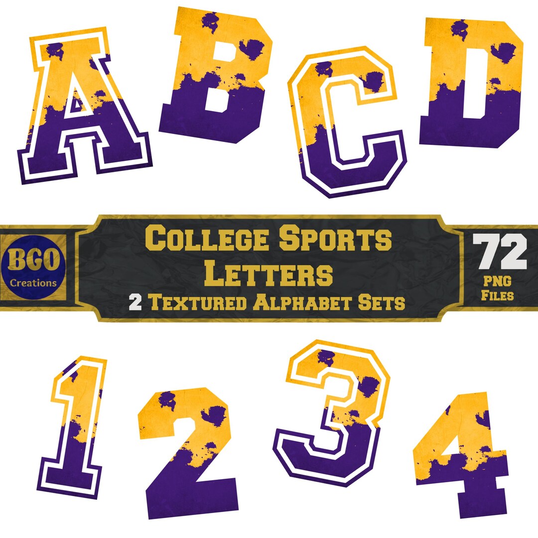 Purple & Gold College Sports Alphabet 2 Textured Alphabet Sets ...