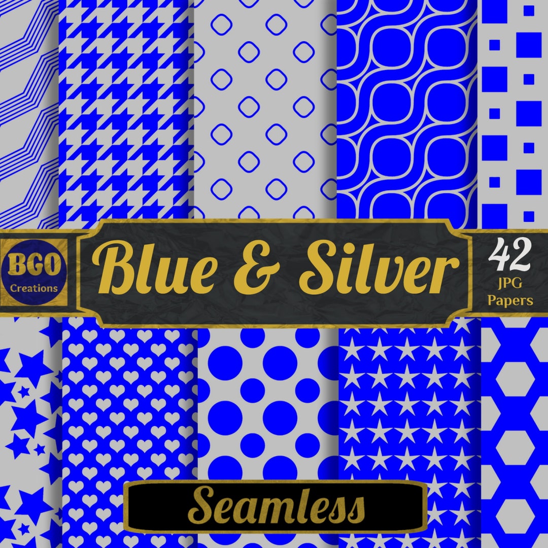 Blue and Silver Digital Paper Pack, 42 Seamless Pattern Papers ...