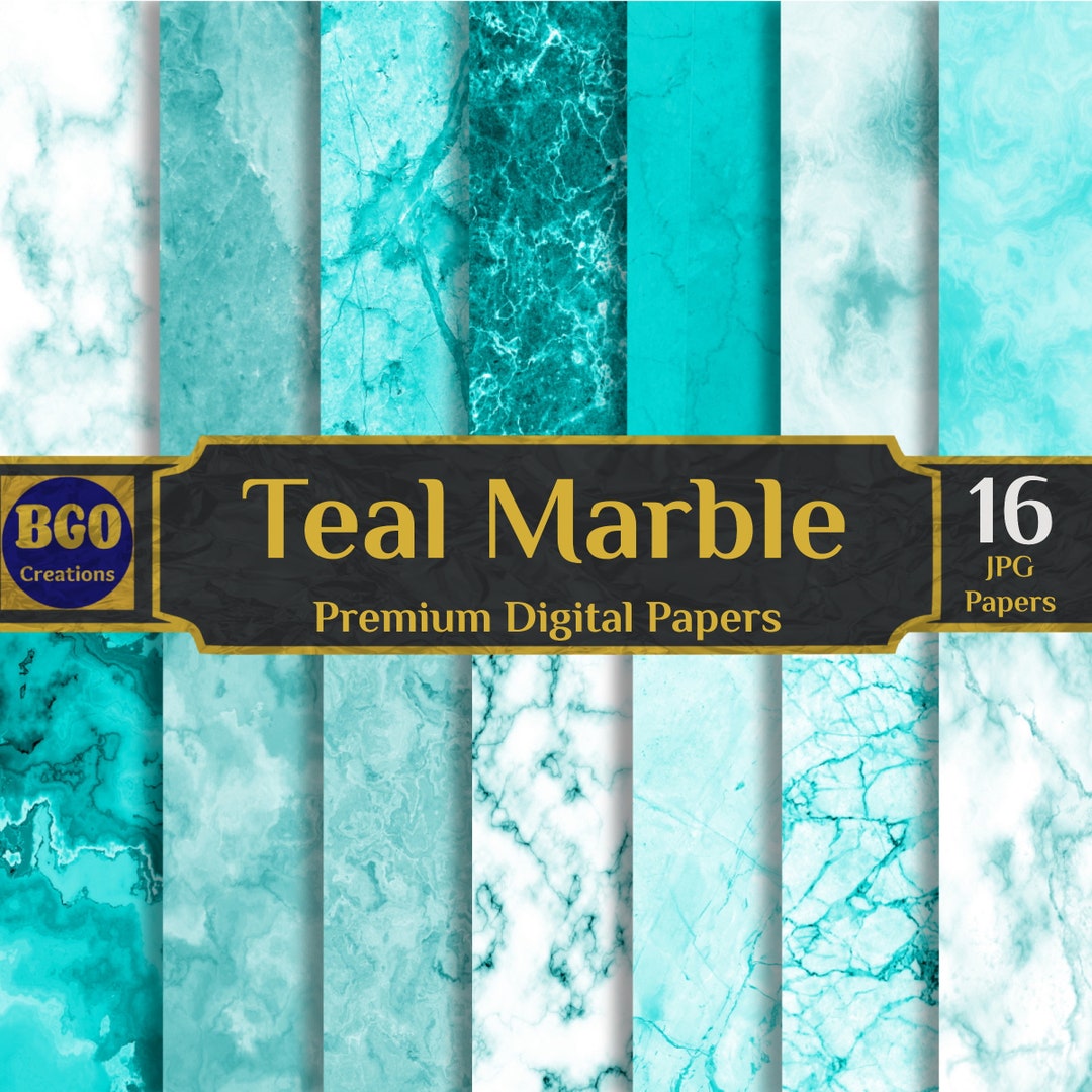 Teal Marble Digital Paper Pack, 16 Realistic Marble Texture Papers ...