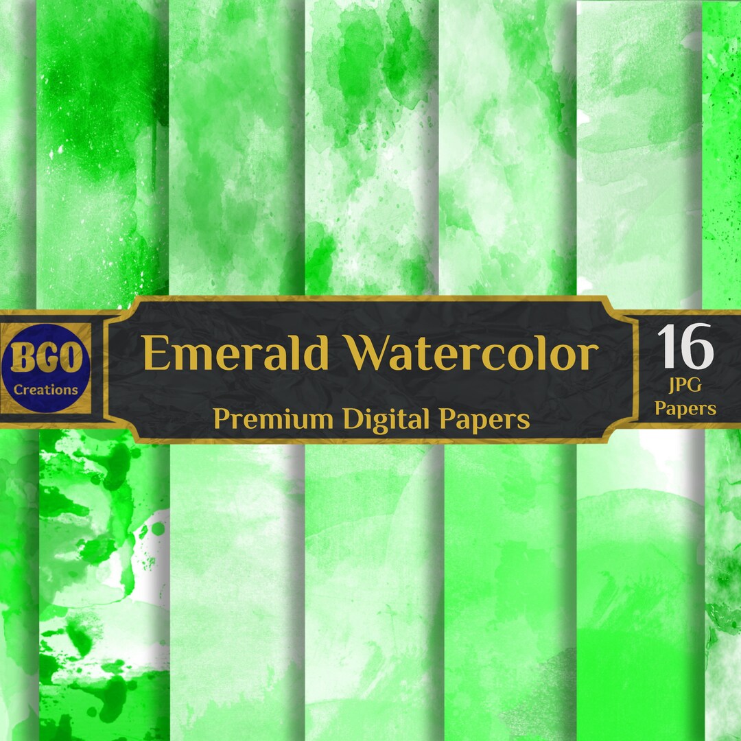 Emerald Watercolors Digital Paper Pack, 16 Scrapbooking Papers ...