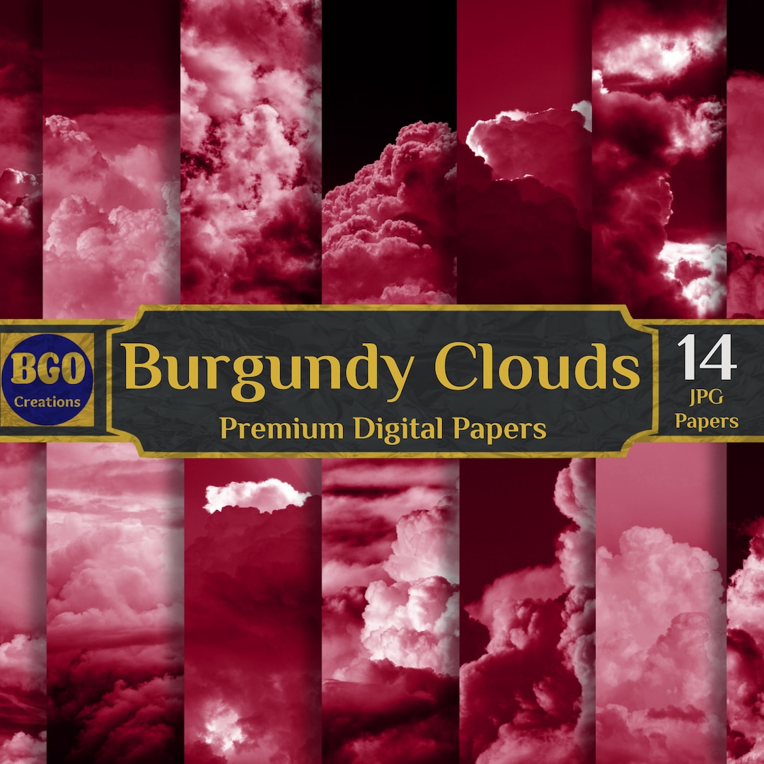 Burgundy Clouds Digital Paper Pack, 14 Scrapbooking Papers, Cloud ...