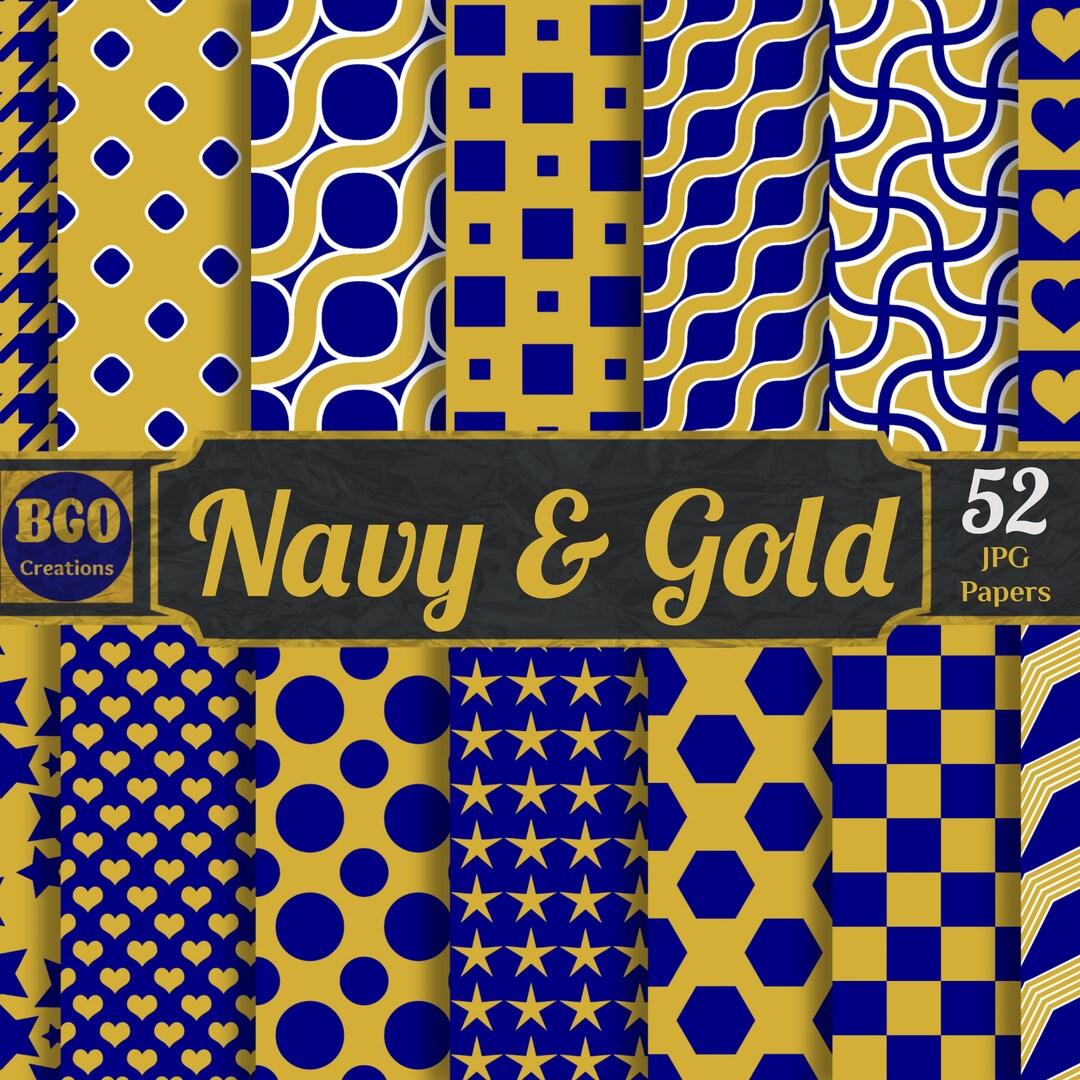 Navy Blue and Gold Patterns, 52 Printable Seamless Scrapbooking Pattern ...