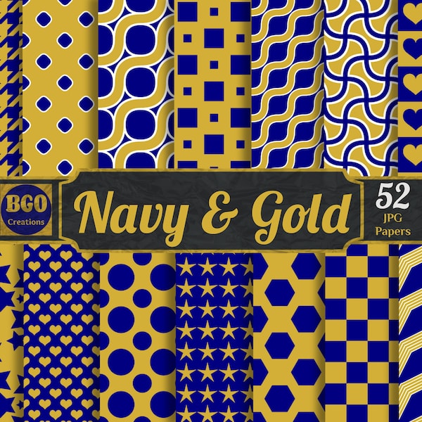 Blue and Gold Digital Paper - Etsy