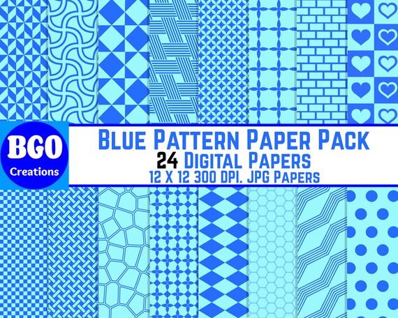 Blue Digital Paper Pack Blue Digital Papers Bundle Patterned | Etsy