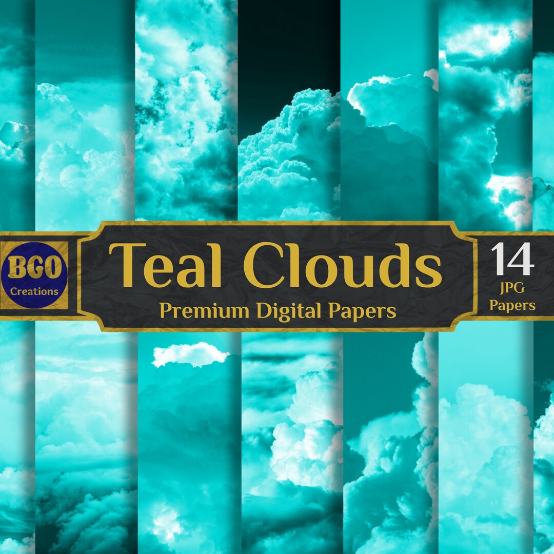 Teal Clouds Digital Paper Pack, 14 Scrapbooking Papers, Cloud Texture ...