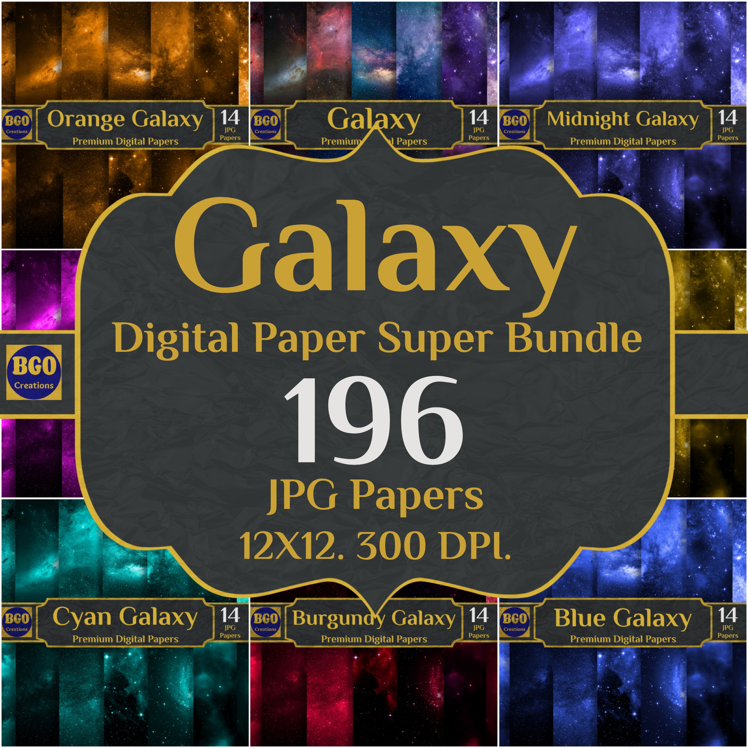 Galaxies Digital Paper Bundle, 196 Galaxy Textures Papers, Starry Night ...