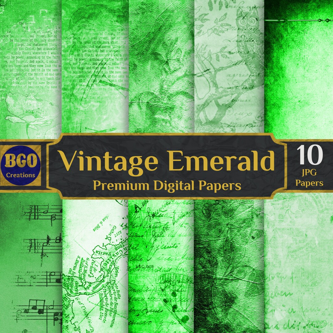 Vintage Emerald Digital Paper, Vintage Ephemera, Antique Letters, 10 ...