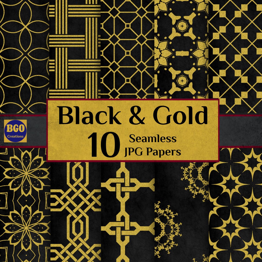 10 Seamless Black and Gold Foil Luxury Pattern Digital Papers 12 300 ...