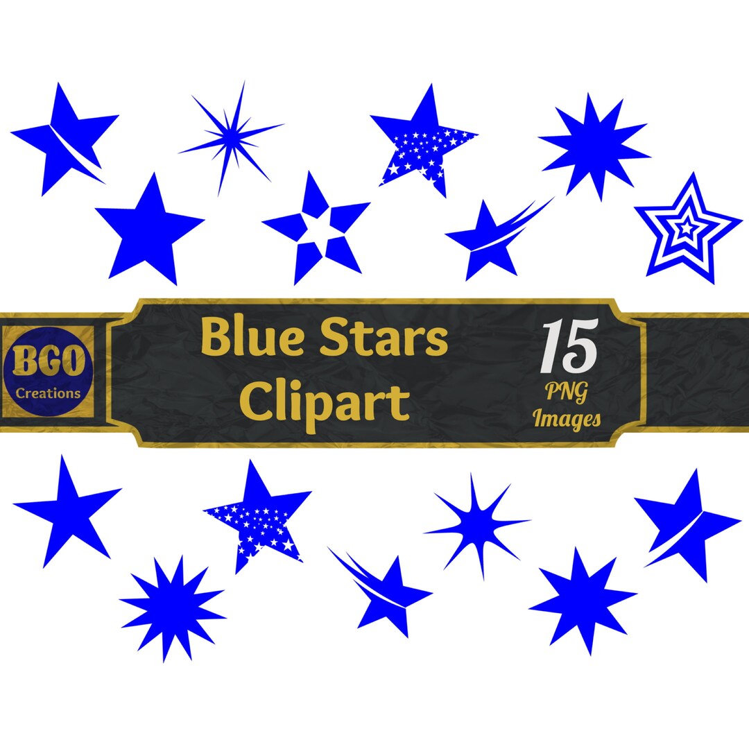 Blue Stars PNG Bundle, 15 Star Images, Printable Stars Clipart, Stars ...