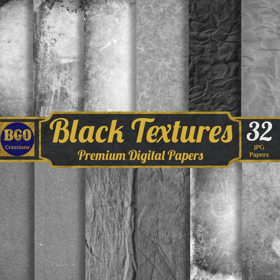 Radiant Black Textures, Black Digital Paper, Shades of Black, 32 ...