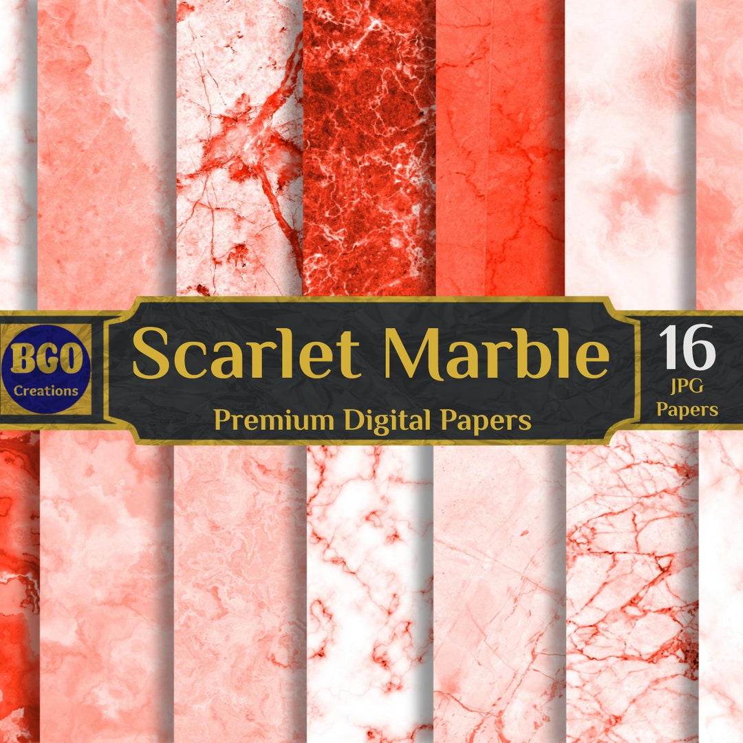 Scarlet Marble Digital Paper Pack, 16 Realistic Marble Textures Papers ...