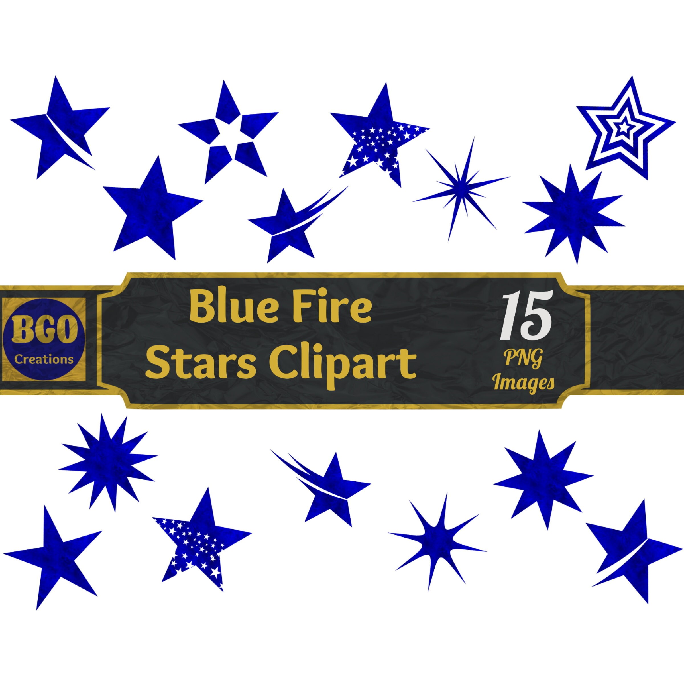 Blue Fire Stars PNG Bundle, 15 Fiery Blue Star Images, Printable Flame ...