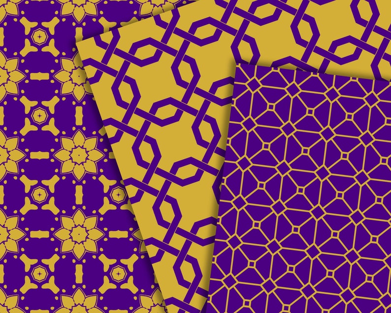 Indigo and Gold Digital Paper Pack, 55 Seamless Purple & Gold Printable ...