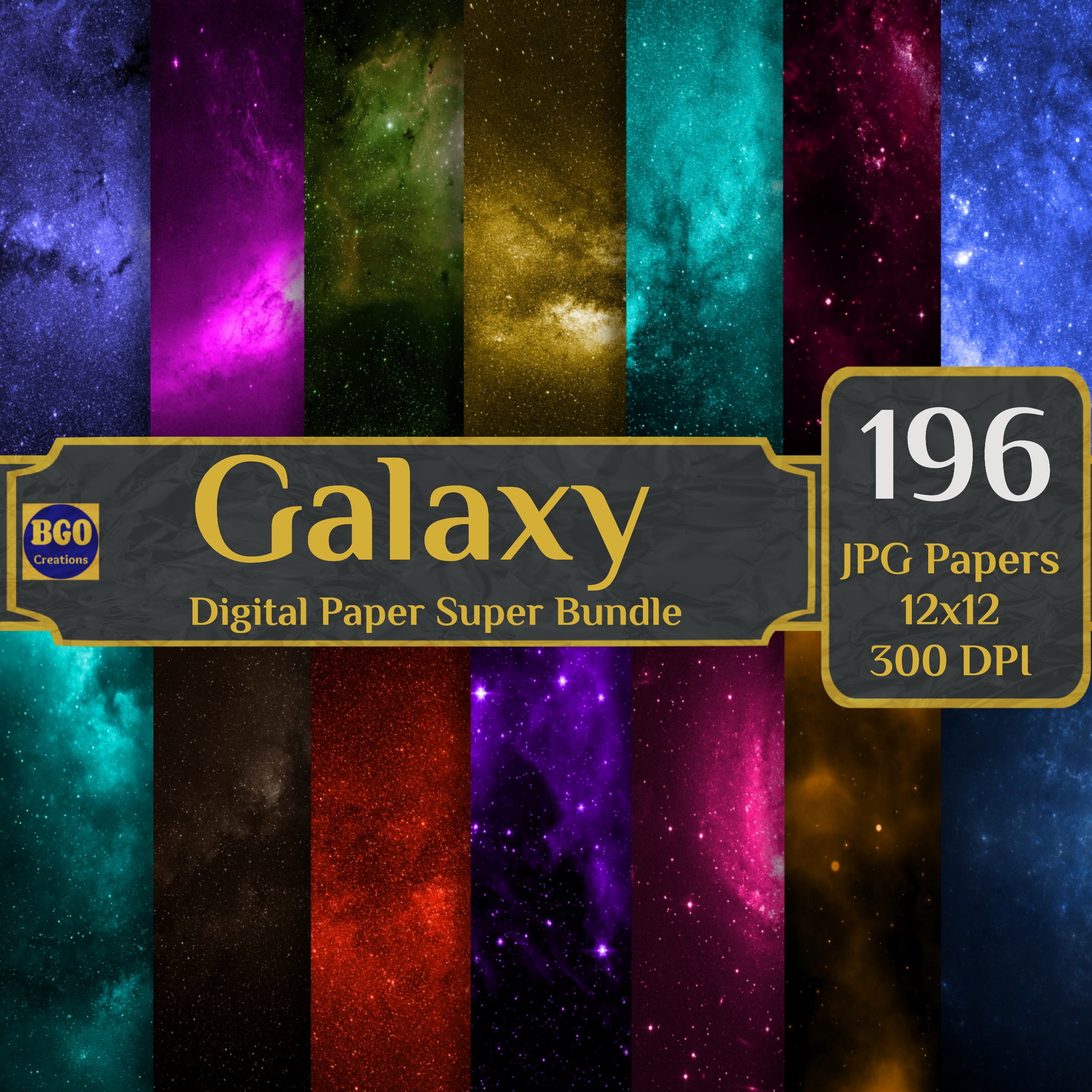 Galaxies Digital Paper Super Bundle, 196 Galaxy Papers, Starry Night Sky Sublimation Background ...
