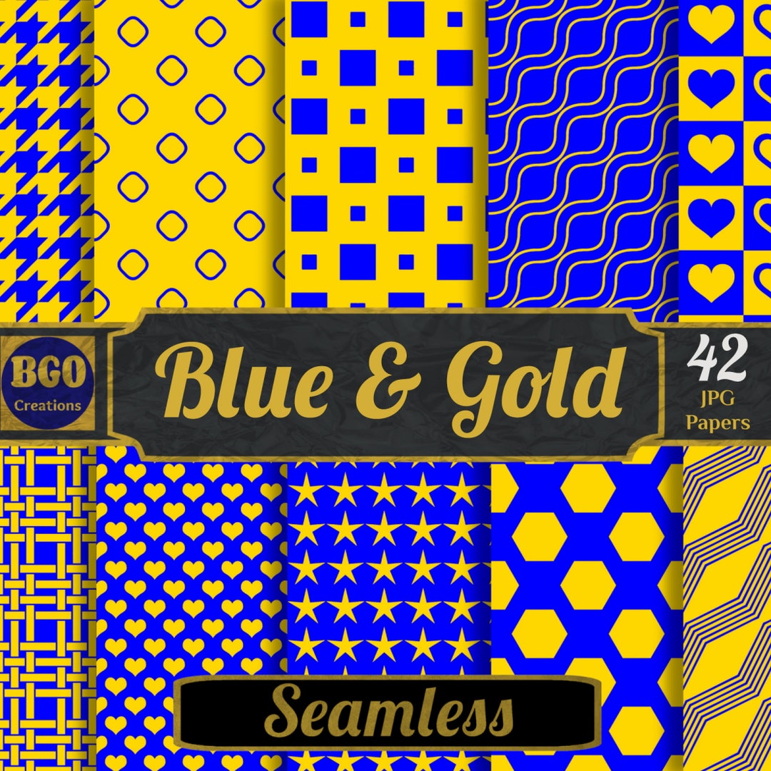 Blue and Gold Patterns, 42 Seamless Digital Pattern Papers, Printable ...