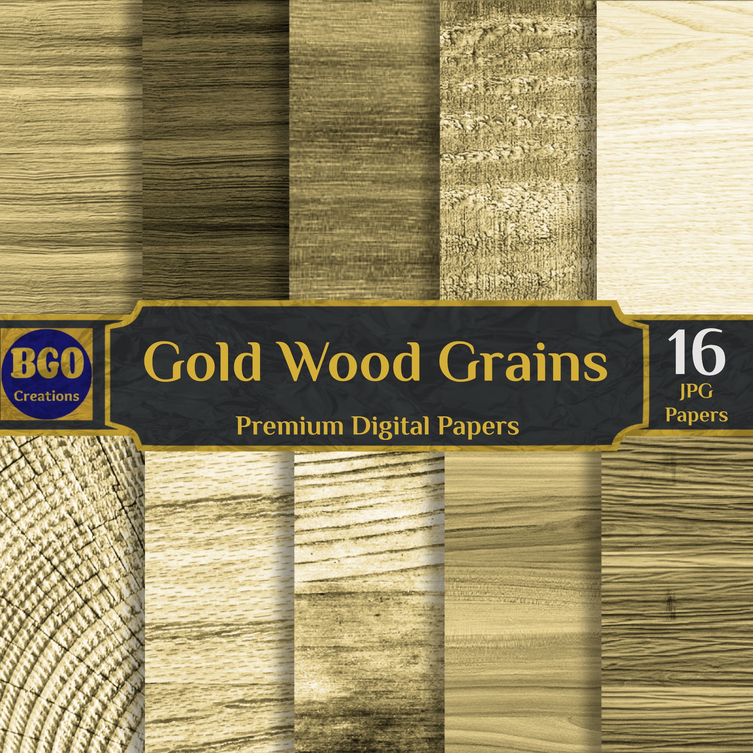 Gold Wood Background Digital Papers, 16 Wooden Backgrounds, Rustic Wood ...