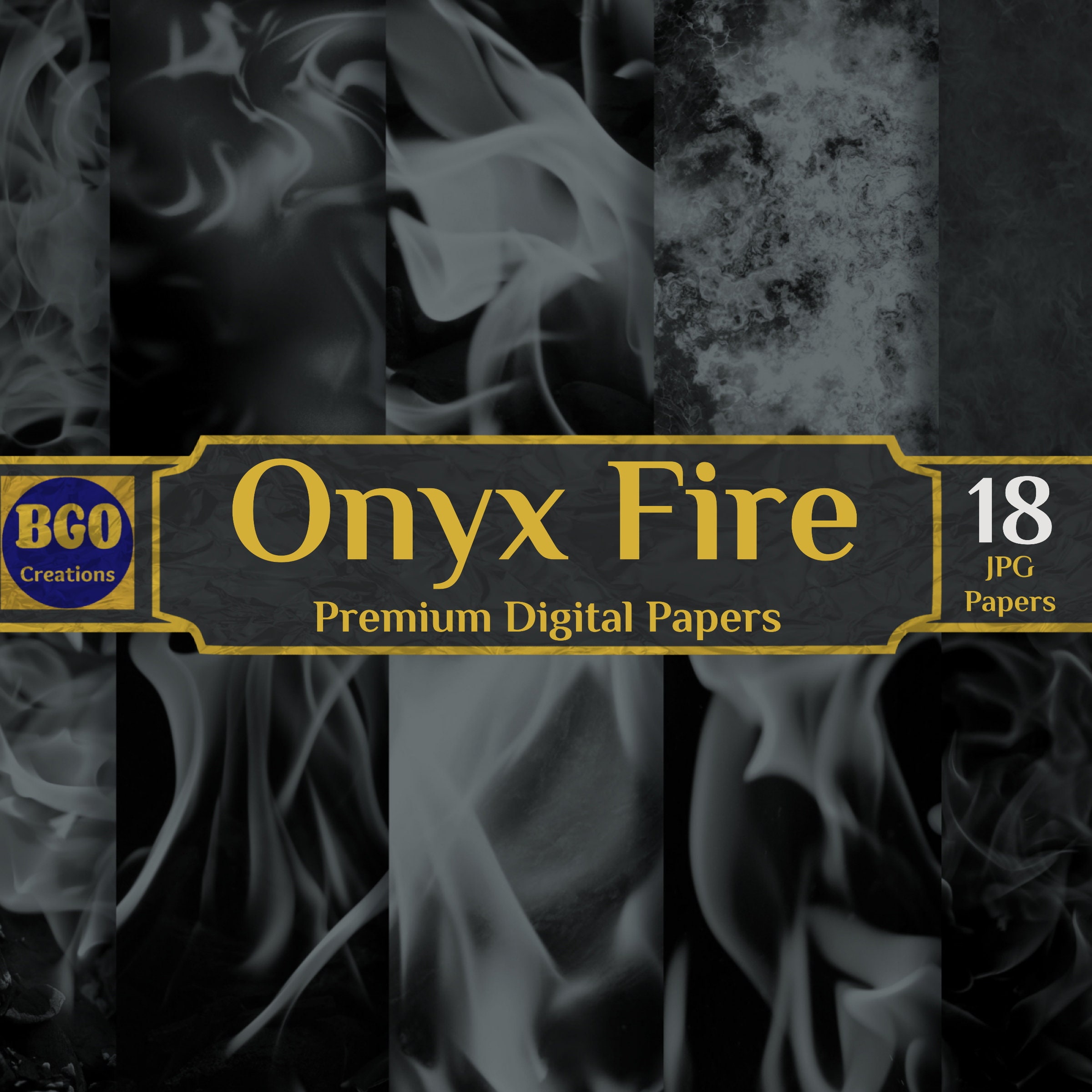 Onyx Fire Digital Paper Pack, 18 Textured Scrapbooking Black Flames ...