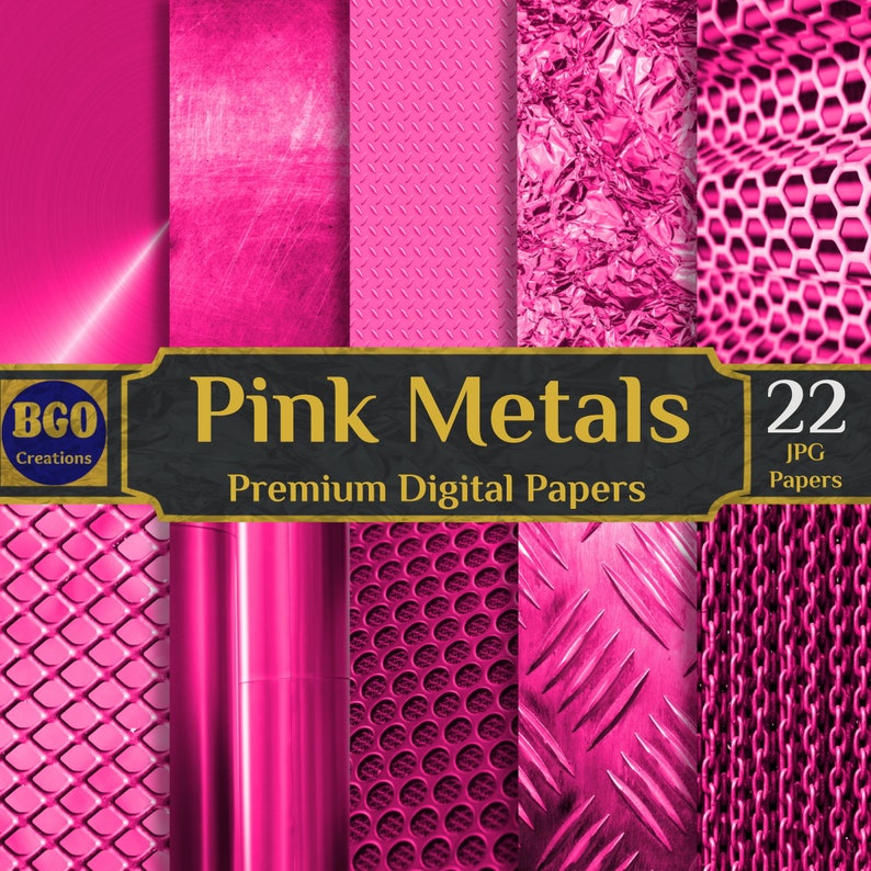 22 JPG Papers, Pink Metals Digital Paper Pack, Hot Pink Metallic ...