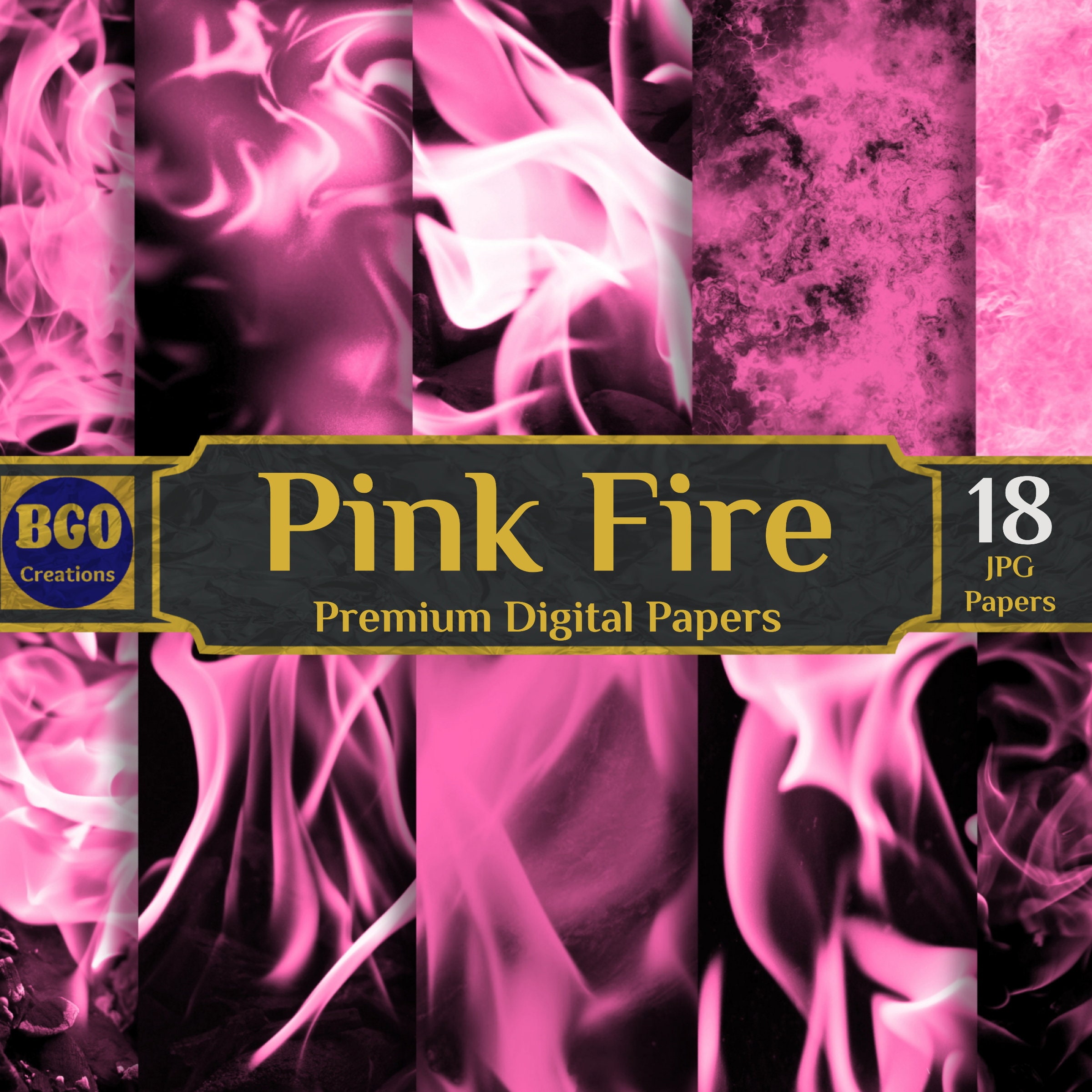 Pink Fire Digital Paper Pack, 18 Textured Scrapbooking Pink Flames ...