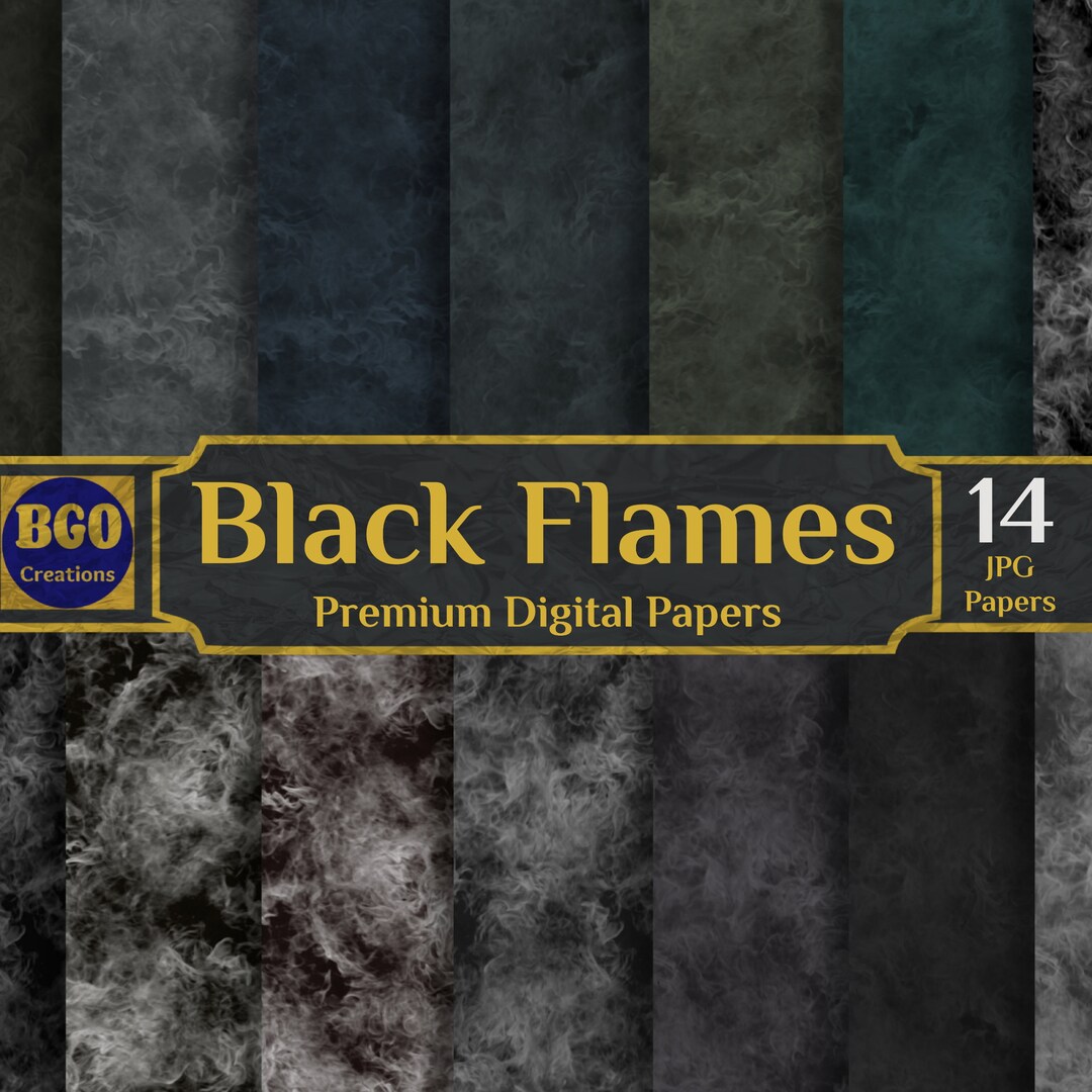 Black Flames Digital Paper Pack, 14 Fire Textures Scrapbooking Papers ...